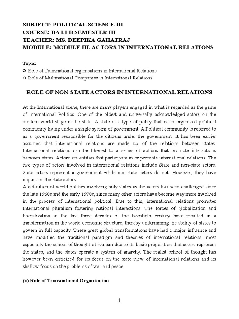 International Relations Actors | PDF | Multinational Corporation ...