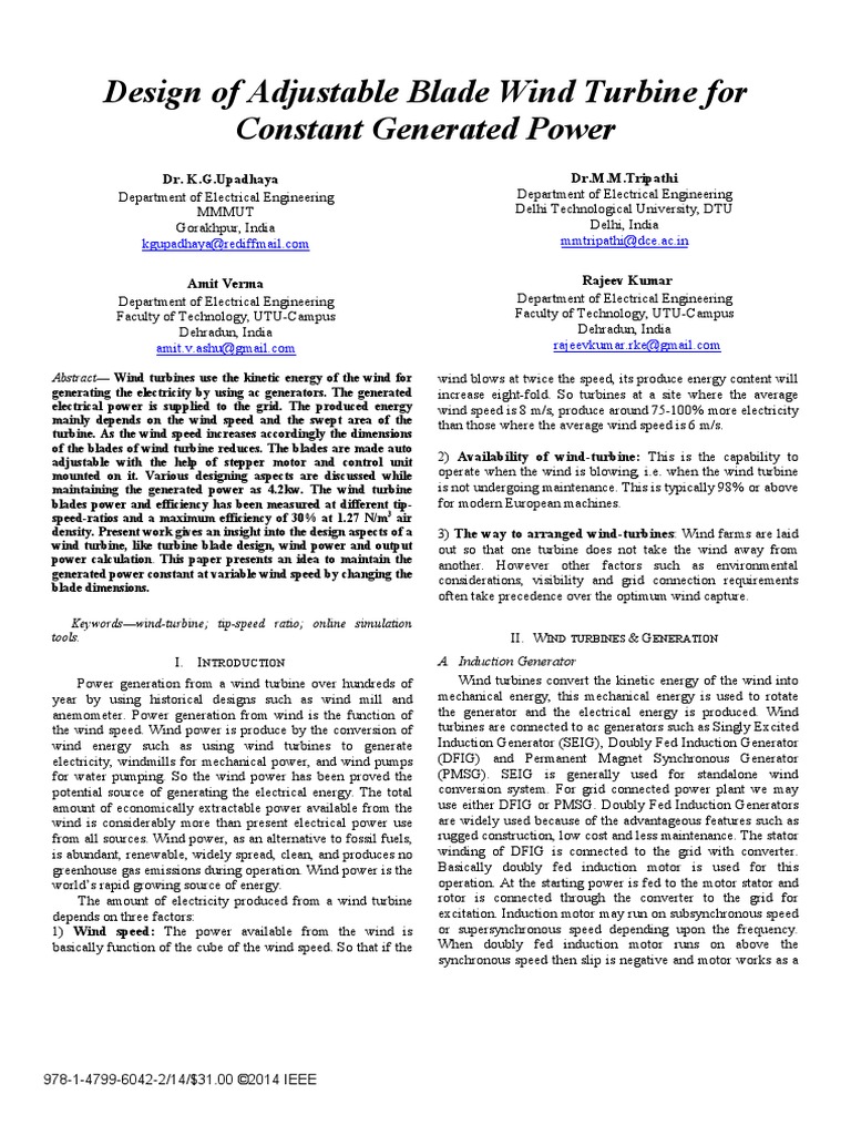 IEEE Published Paper PICON | PDF | Wind Power | Wind Turbine
