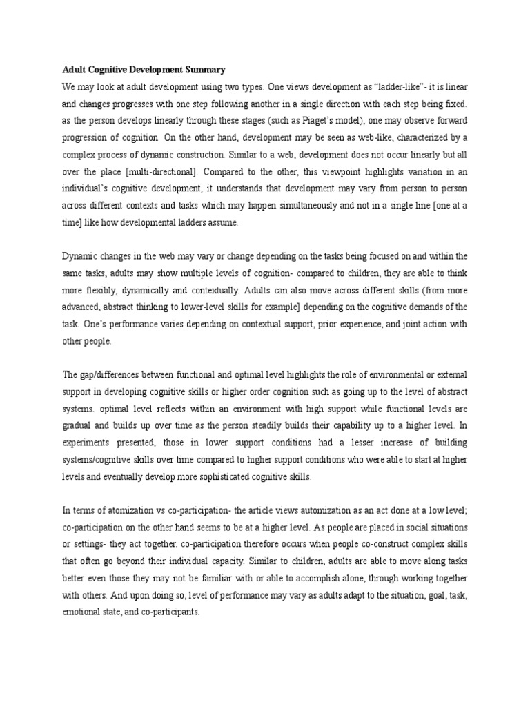 Adult Cognitive Development | PDF | Cognitive Development | Developmental Psychology