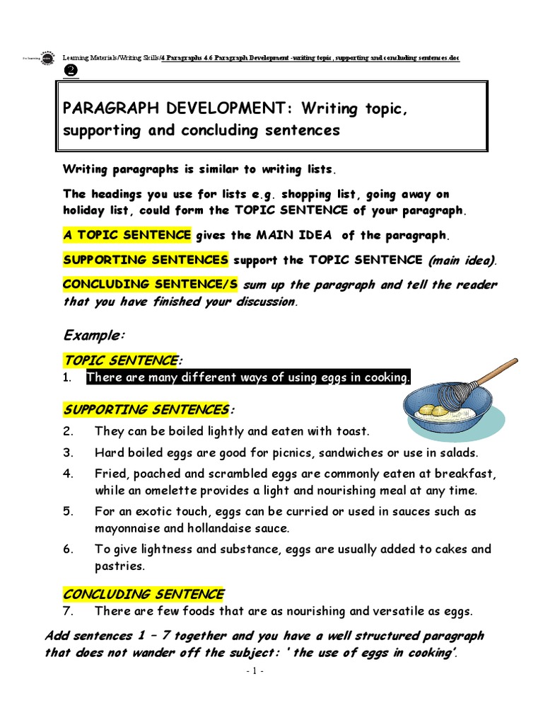 Writing Topic, Supporting, and Concluding Sentences | PDF | Shoe | Foods