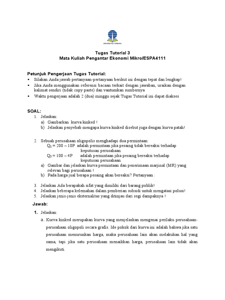 Tuton 3 Pengantar Ekonomi Mikro | PDF Tuton 3 Pengantar Ekonomi Mikro | PDF