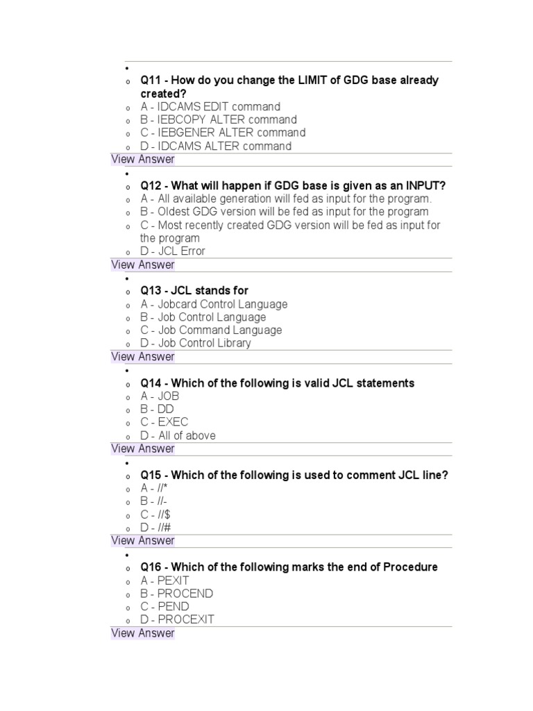 JCL and GDG Quiz for IT Professionals | PDF