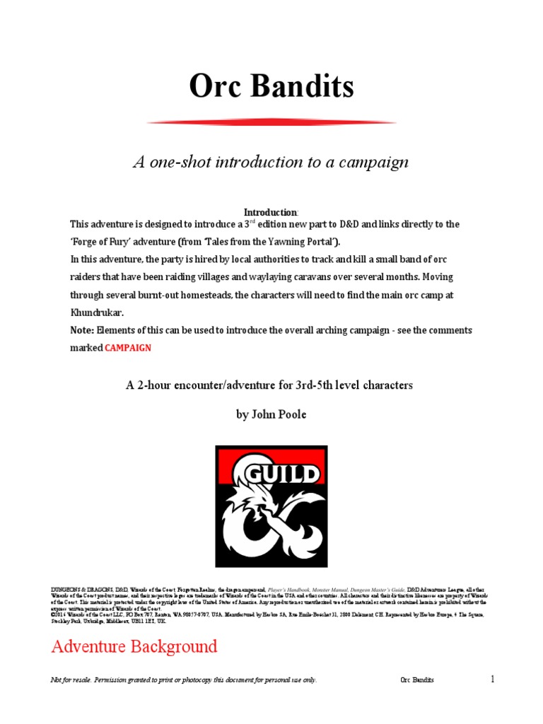 Orc Bandits: A One-Shot Introduction To A Campaign | PDF | Wizards Of The Coast | Dungeons & Dragons