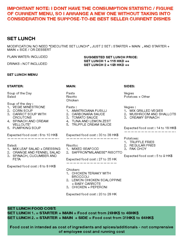 New Set Lunch Menu Options | PDF | Cooking, Food & Wine