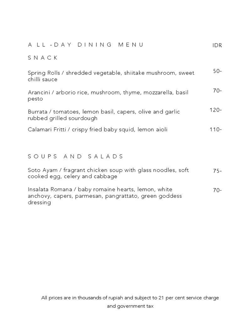Menu All Dining Bali | PDF