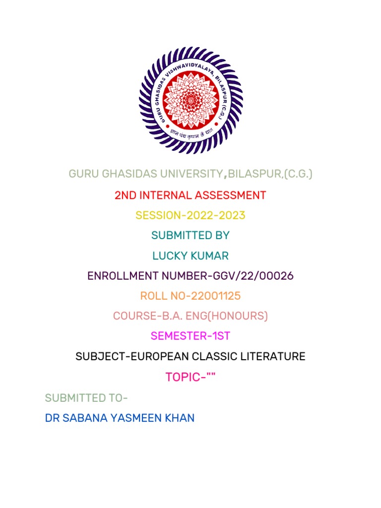 GGU B.A. 1st Sem Assessment Front Page | PDF