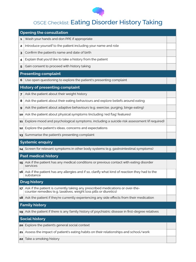 Eating Disorder History Taking OSCE Guide | PDF