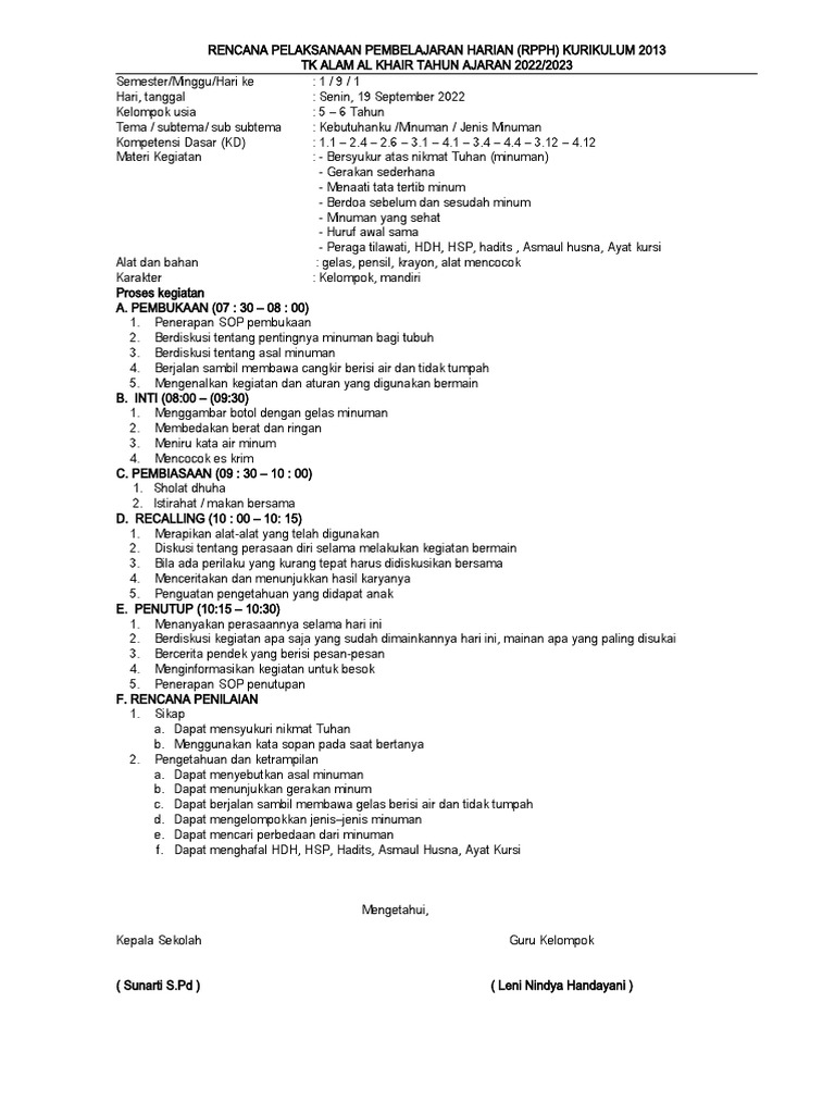 RPPH TK Alam Al Khair 2022/2023 | PDF