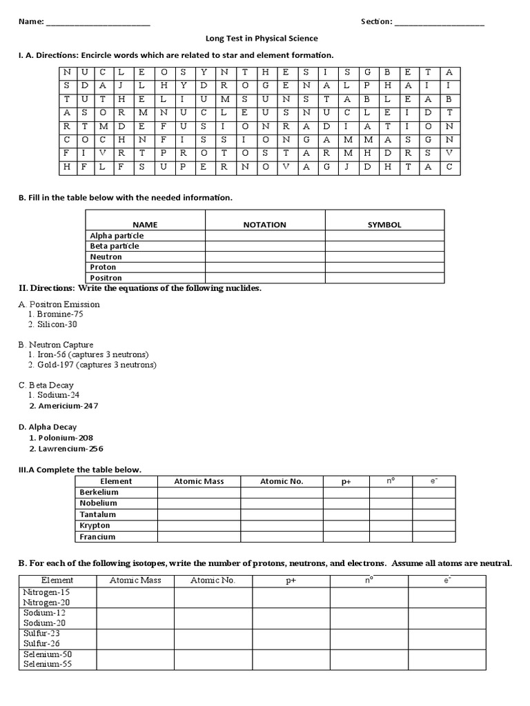 Physical Science Long Test | PDF