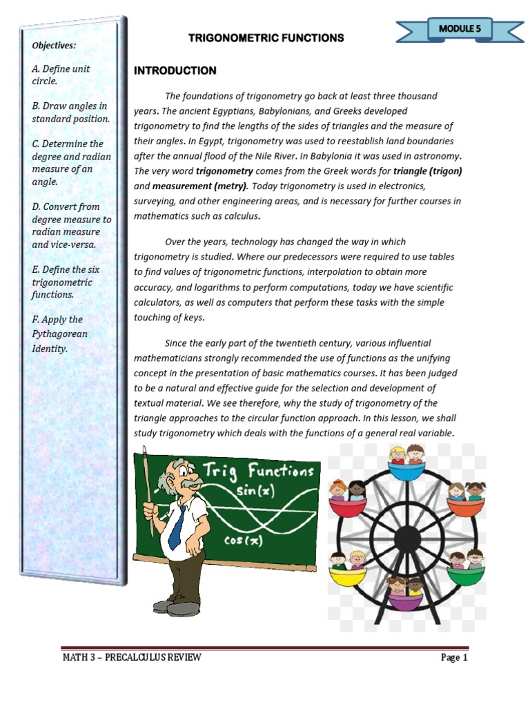 An Introduction to Trigonometric Functions: Defining the Unit Circle ...
