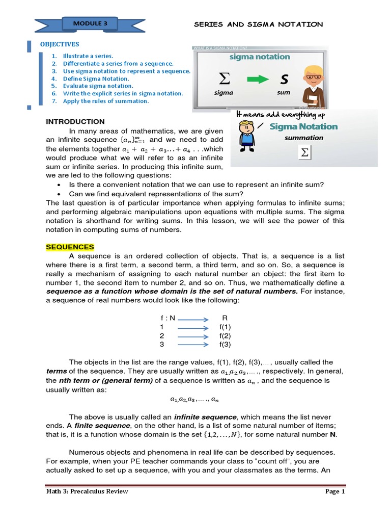 Series And Sigma Notation Pdf Summation Sequence