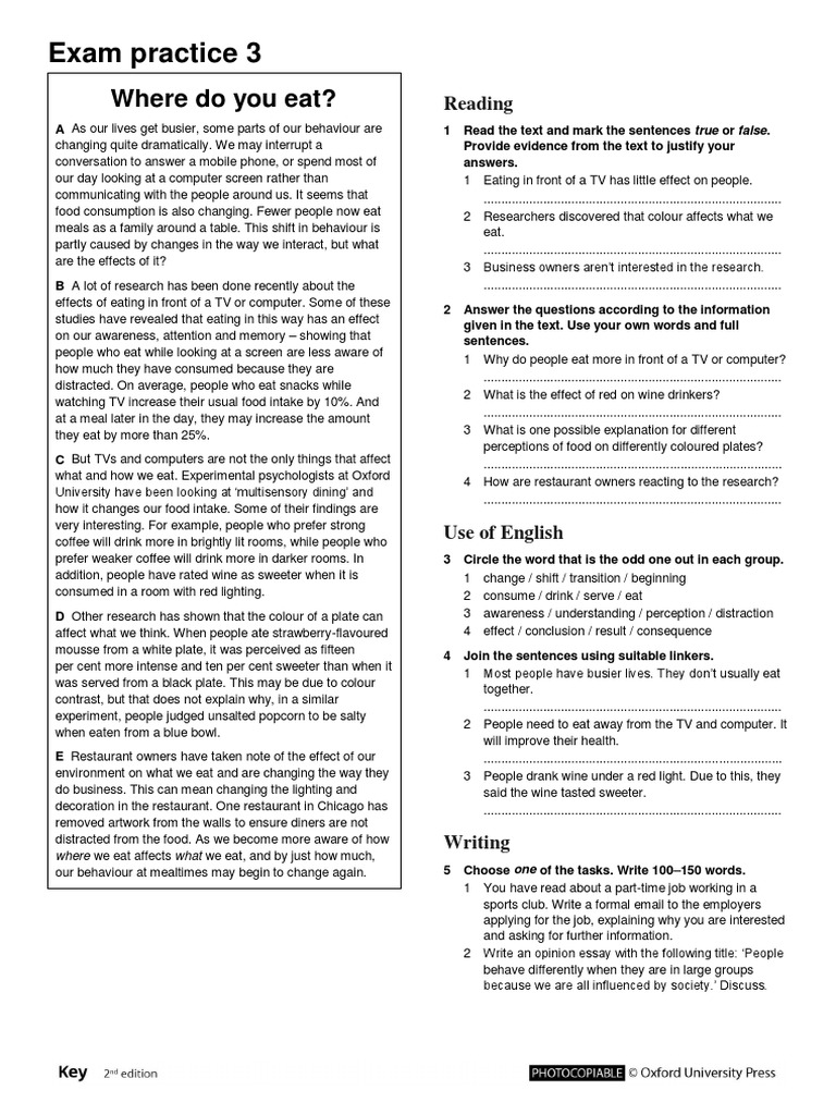 Key2e - 1 TR Worksheets Unit3 | PDF | Eating