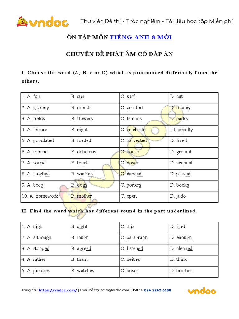 Bai Tap Phat Am Lop 8 Co Dap An | PDF