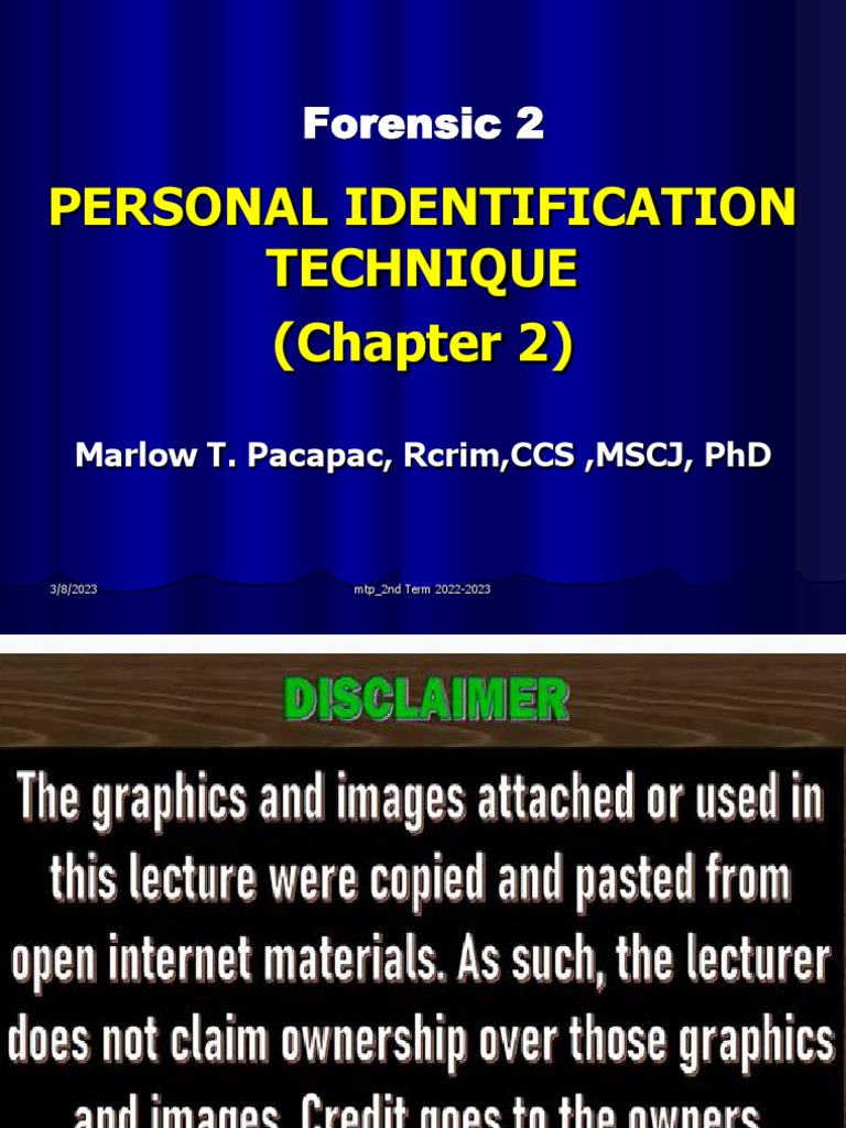 NOTES - CHAPTER 2 - Personal Identification Technique 2022 2023 | PDF ...