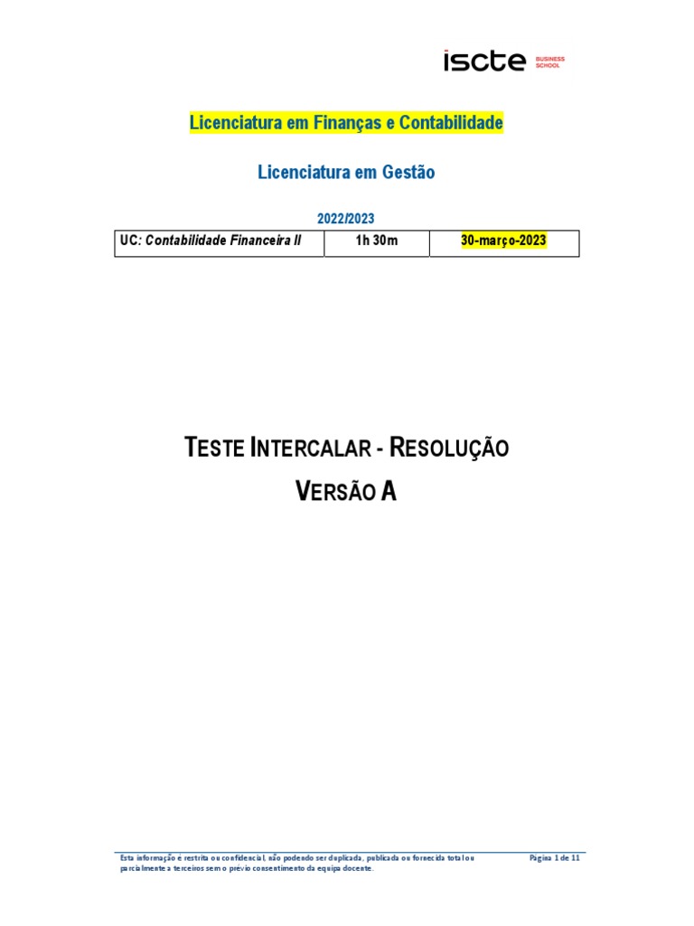 TESTE INTERCALAR - Resolução - VERSÃO A | PDF | Contabilidade | Imposto ...