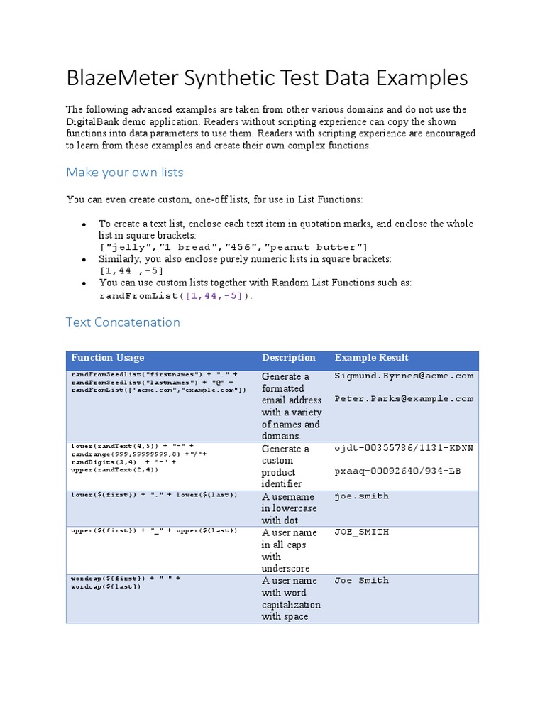 BlazeMeter Test Data Fundamentals Synthetic Examples | PDF | Parameter ...