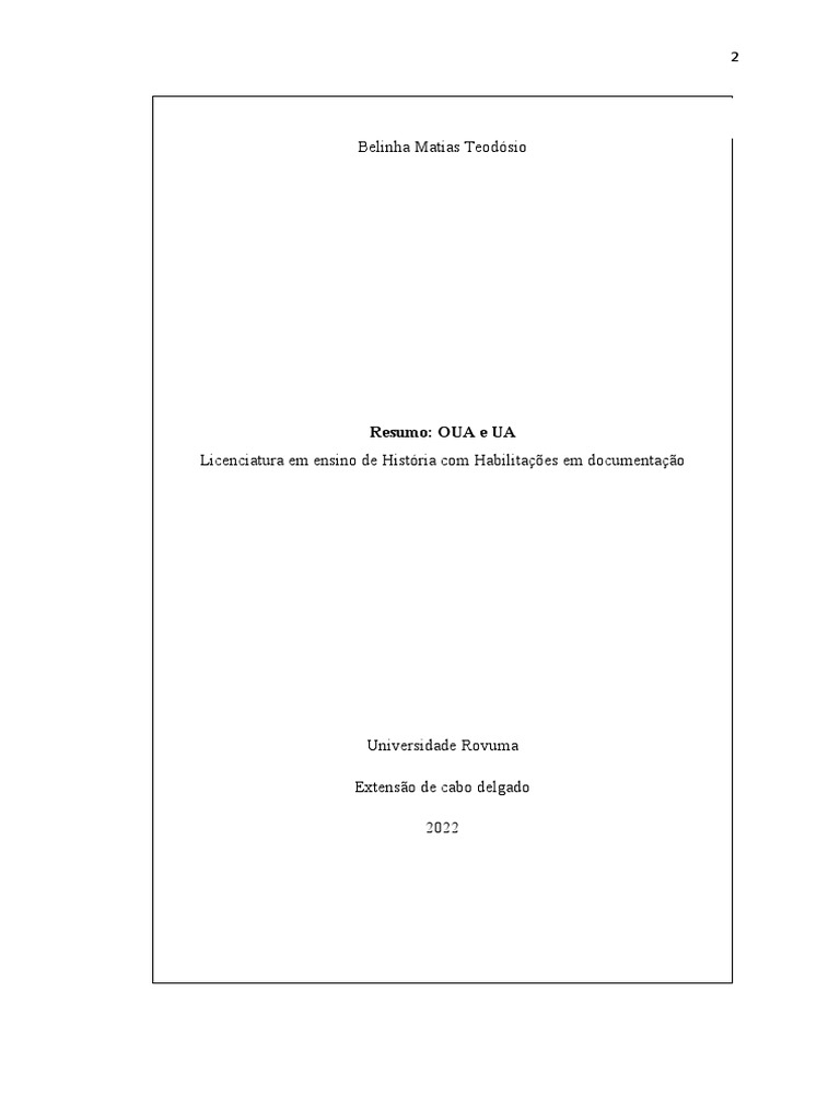 Objetivos e Criação da OUA | PDF | História