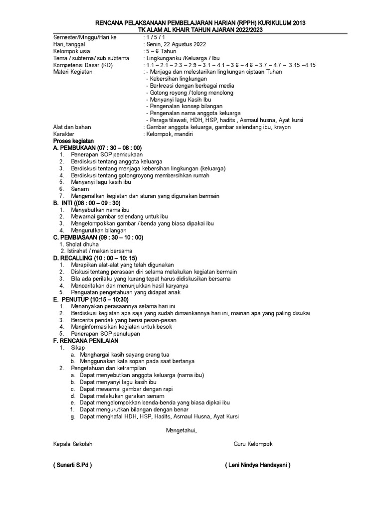 RPPH TK Alam Al Khair 2022/2023 | PDF