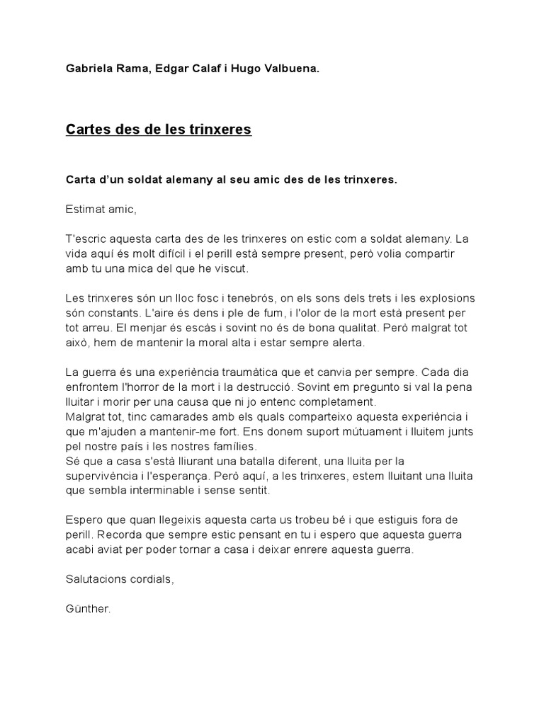 Cartes Des de Les Trinxeres: Gabriela Rama, Edgar Calaf I Hugo Valbuena ...