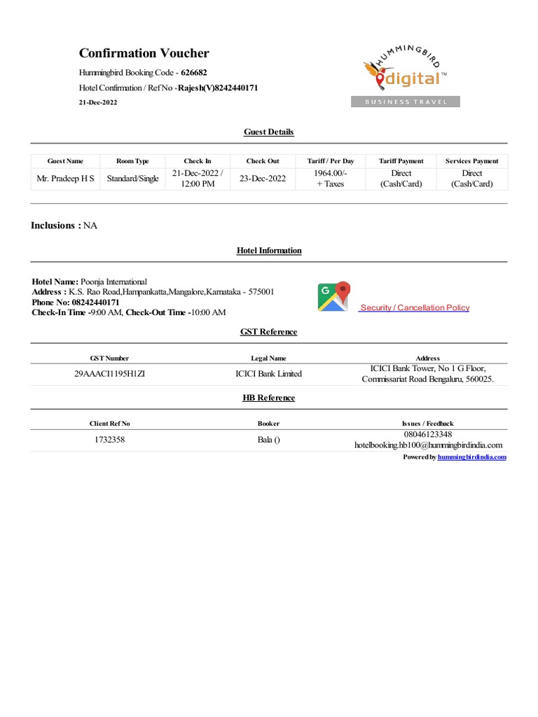 Booking Confirmation 626682 | PDF