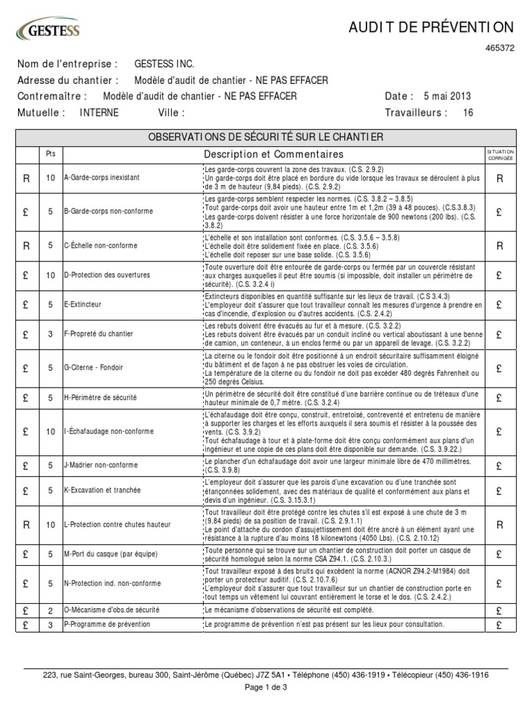 Modele Audit de Prevention Chantier | PDF