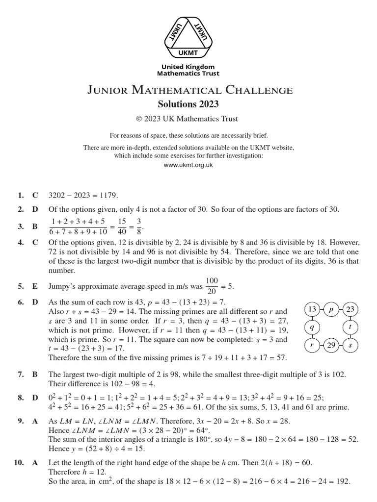 JMC 2023 Solutions | PDF | Triangle | Area