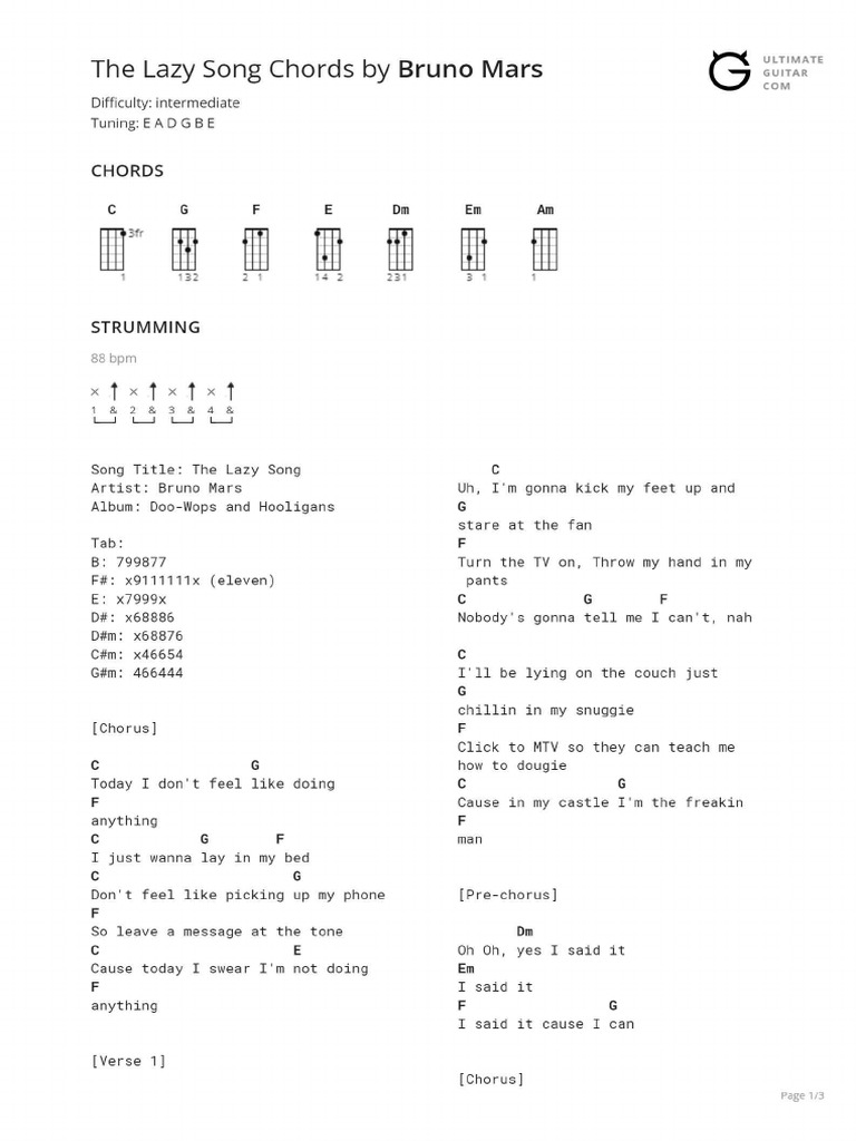 The Lazy Song Chords | PDF
