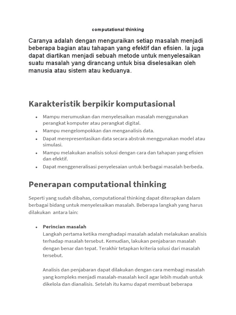 Pengenalan Computational Thinking | PDF | Komputer