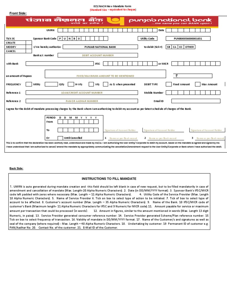 NACH Mandate Final English | PDF | Debit Card | Banks