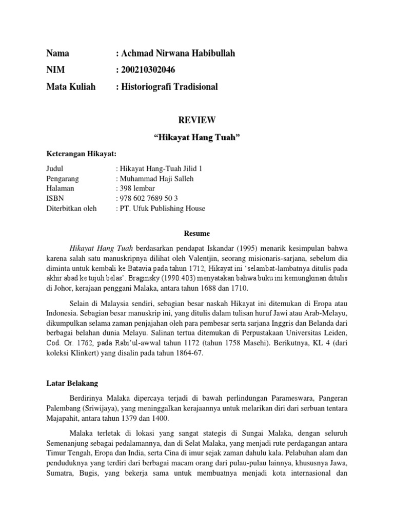 Review Hikayat Hang Tuah - Achmad Nirwana Habibullah - 2046 | PDF