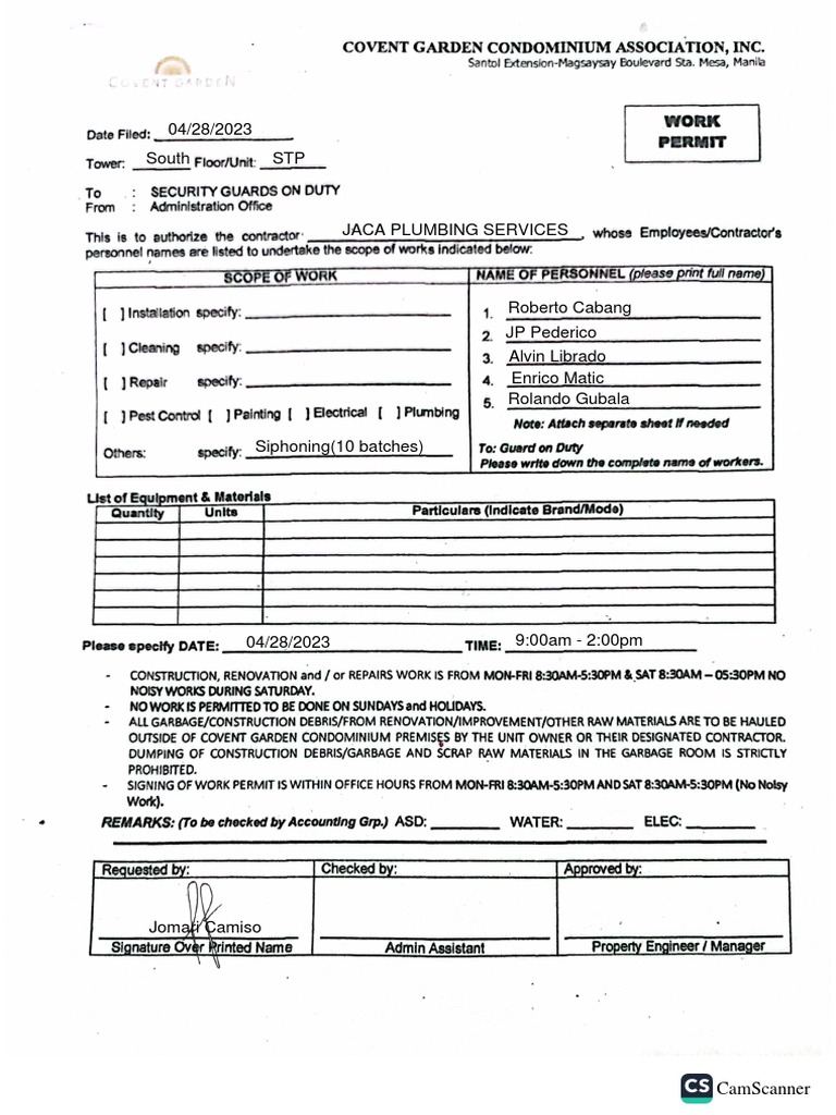 Work Permit - STP Siphoning | PDF
