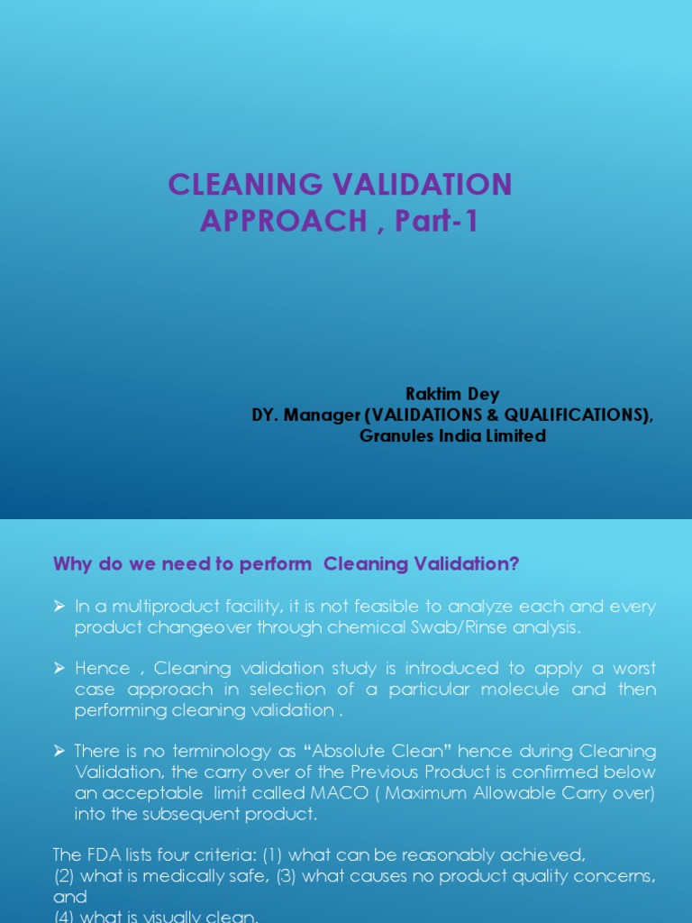 Cleaning Validation Approach 1 | PDF | Solubility | Dose (Biochemistry)