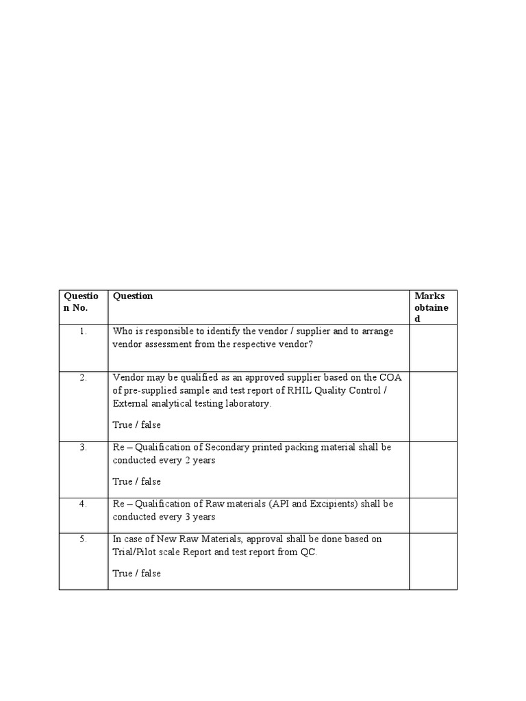 Questionnaries VENDOR QUALIFICATION | PDF