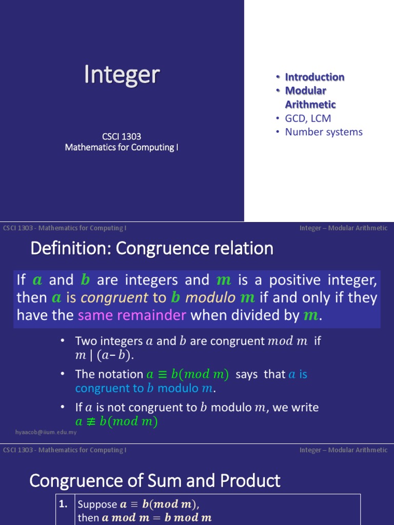 01c Integer Modular Arithmetic Part 2 Pdf Prime Number Numbers 0863