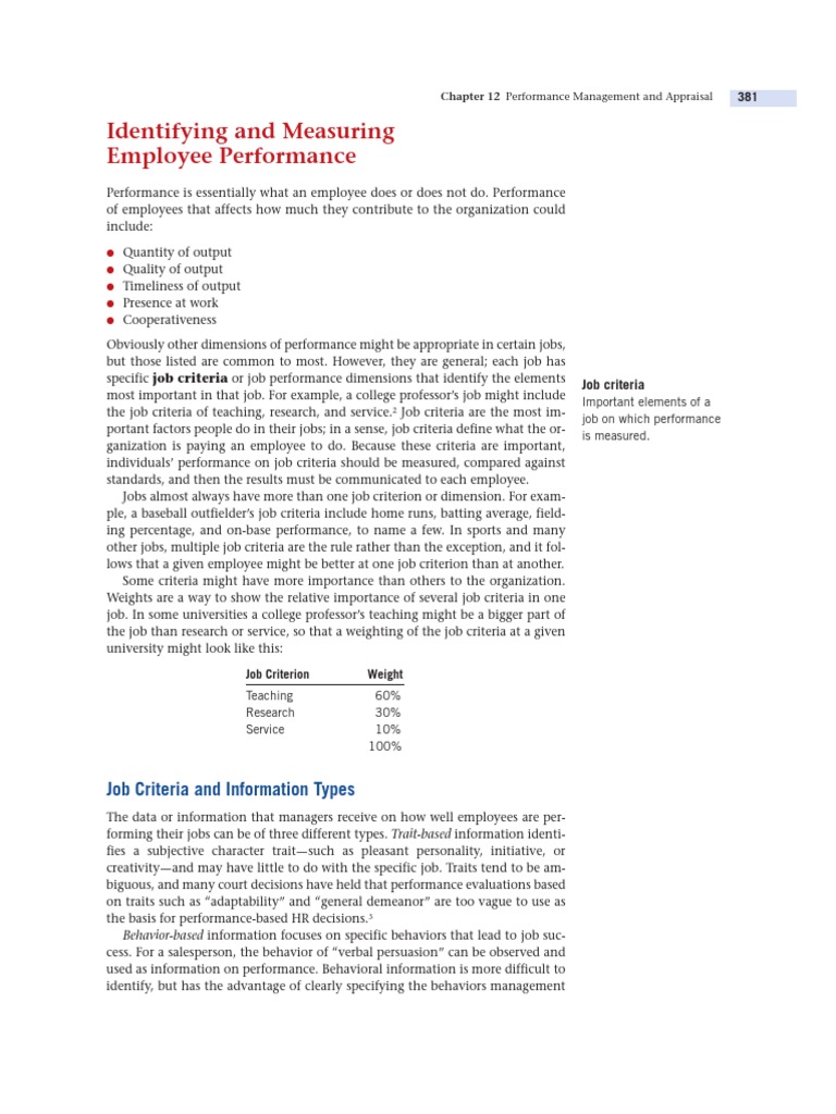 Identifying and Measuring Employee Performance: Job Criteria and ...