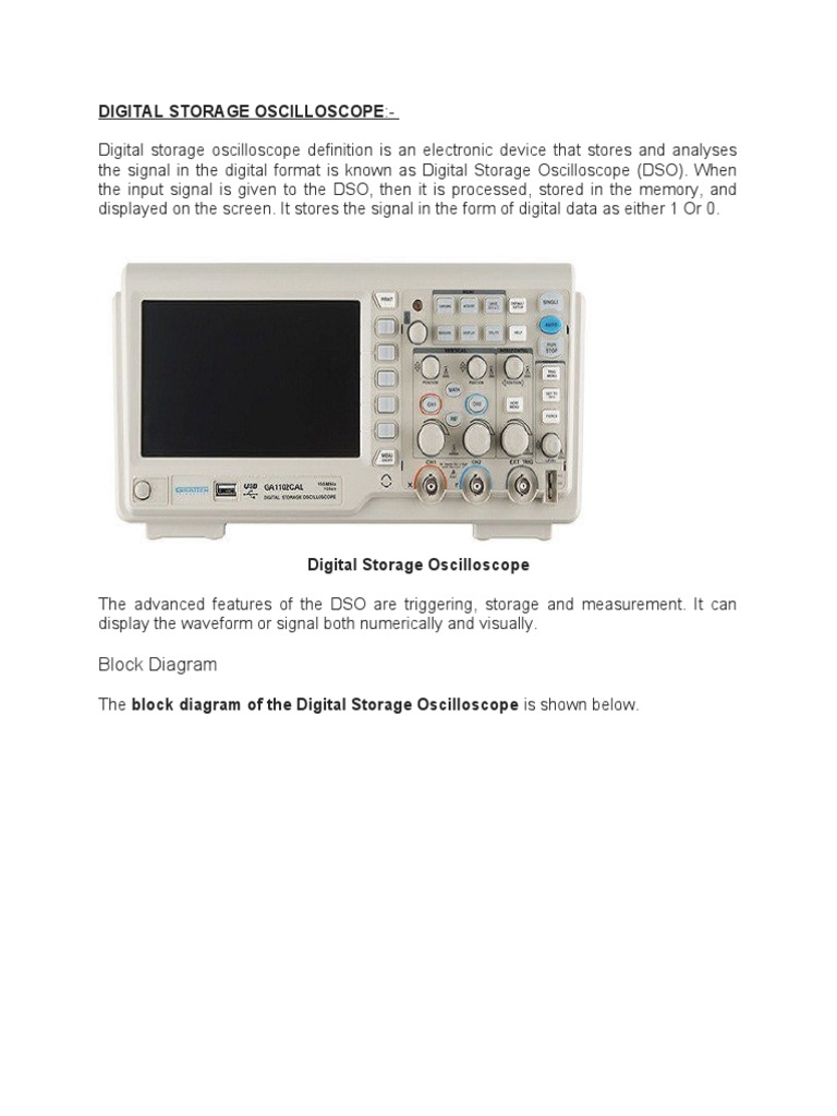 Digital Storage Oscilloscope | PDF | Sampling (Signal Processing ...
