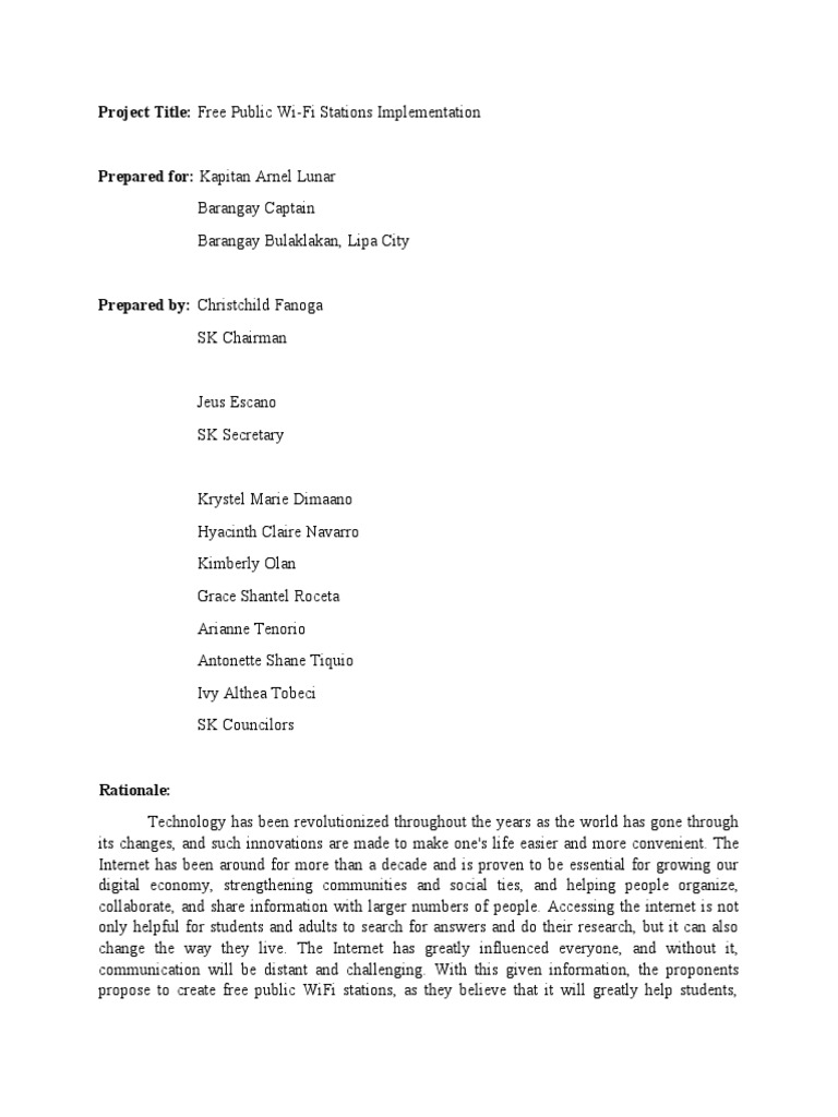 Project Proposal Pdf Wi Fi Internet Access