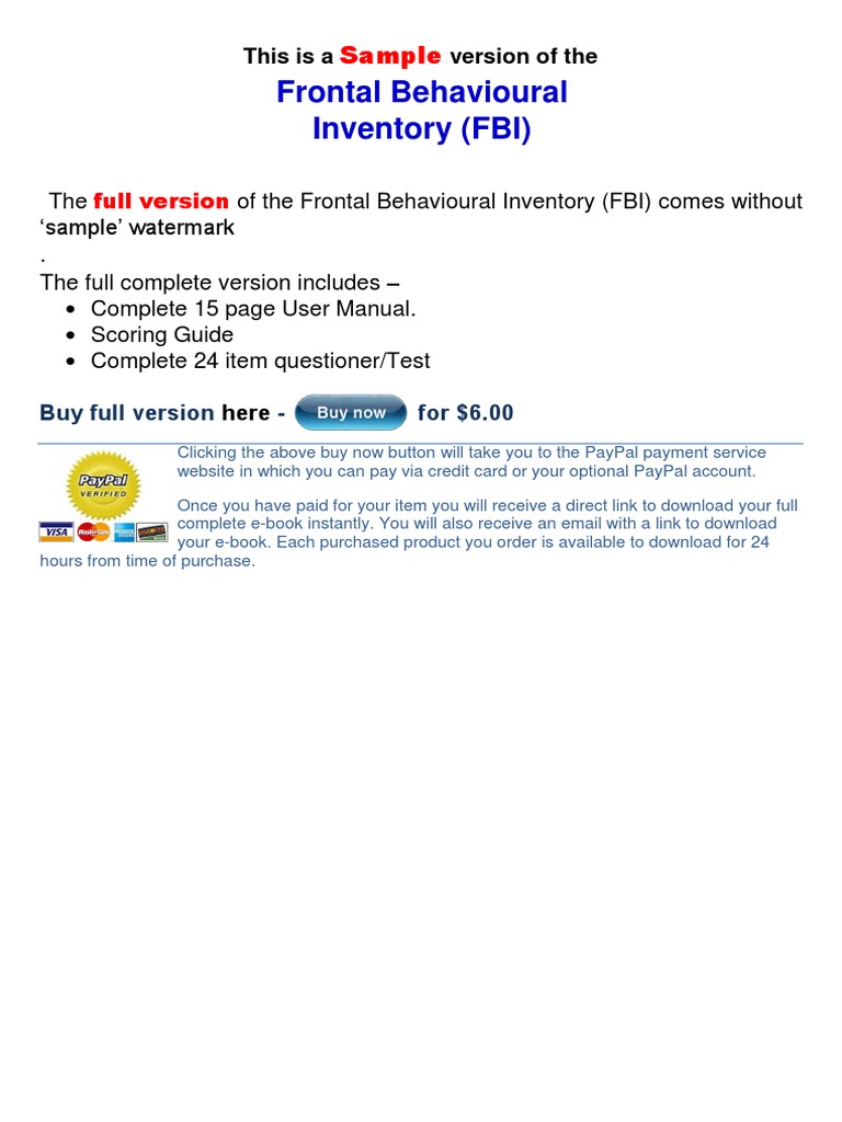 Frontal Behavioural Inventory (FBI) : Sample | PDF | Dementia ...