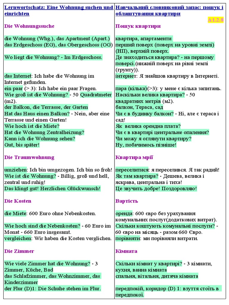 Die Wohnungssuche Пошук квартири | PDF