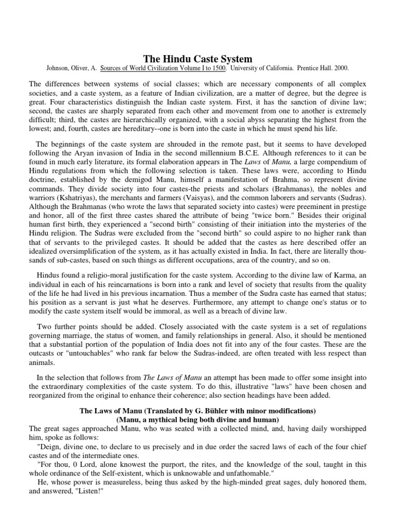 Overview of the Hindu Caste System | PDF | Caste | Brahman