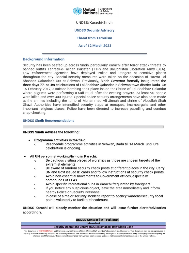 Background Information: UNDSS Security Advisory Threat From Terrorism ...