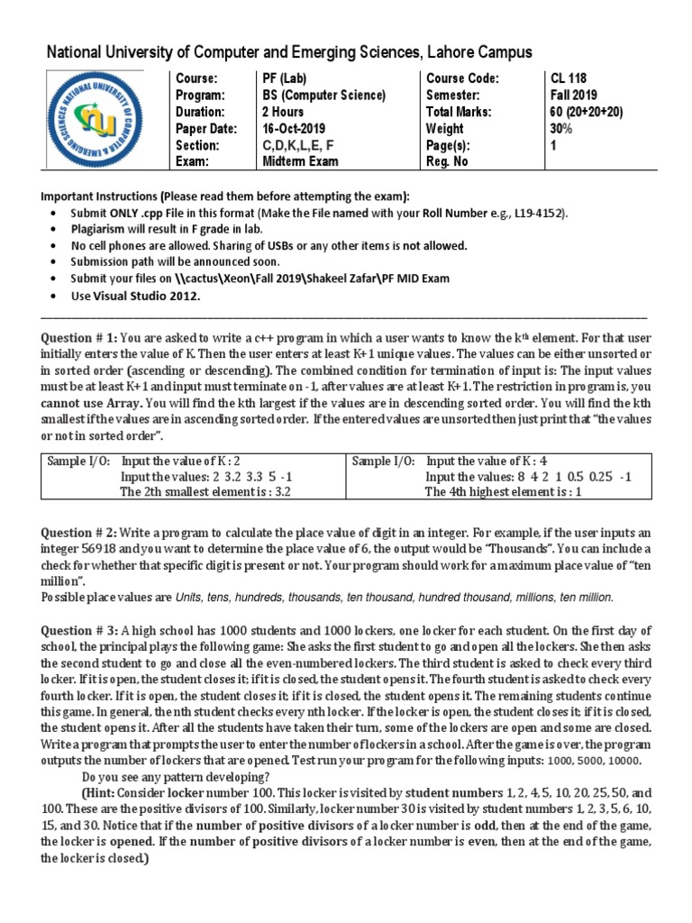PF MID Paper # 2 | PDF | Computing | Computer Programming