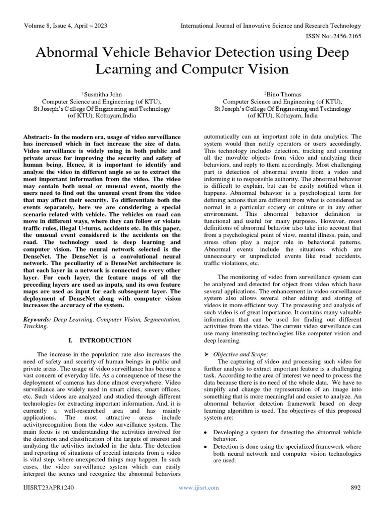 Abnormal Vehicle Behavior Detection Using Deep Learning and Computer Vision | PDF | Deep ...