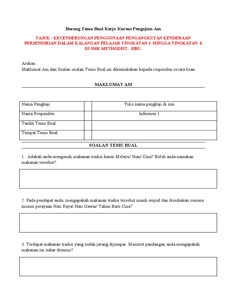 Contoh Borang Temubual | PDF Contoh Borang Temubual | PDF