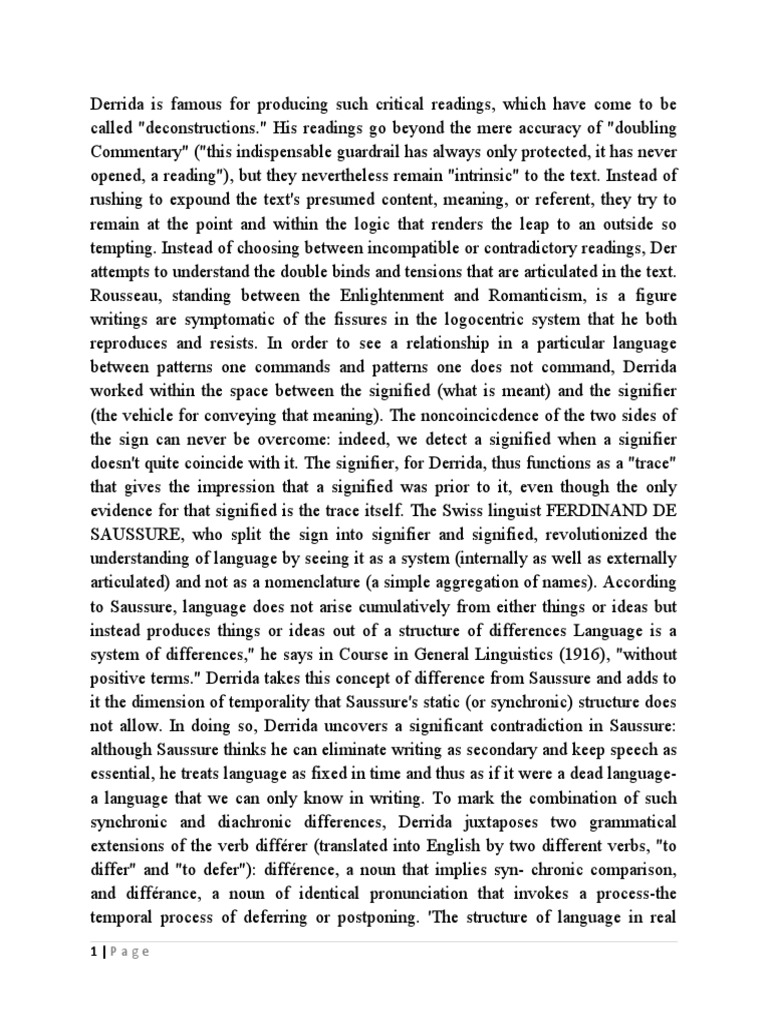 Derrida - Free Play, Différer, Différence, Différance, Dissemination ...