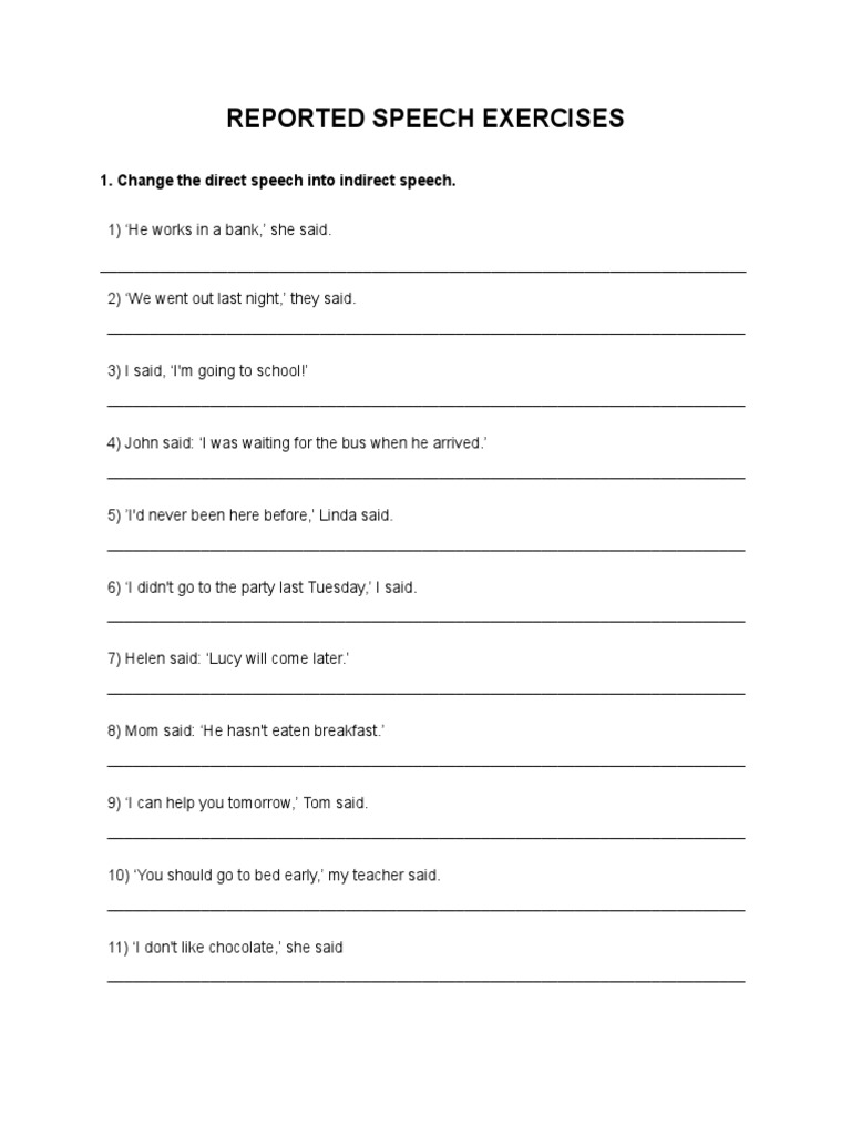 Reported Speech Exercises | PDF