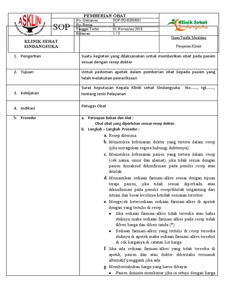 Sop Pemberian Obat | PDF