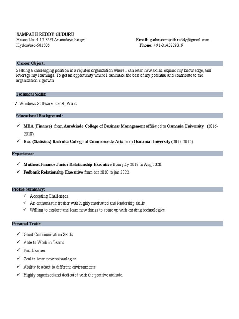 Sampath Reddy Resume-1 | PDF