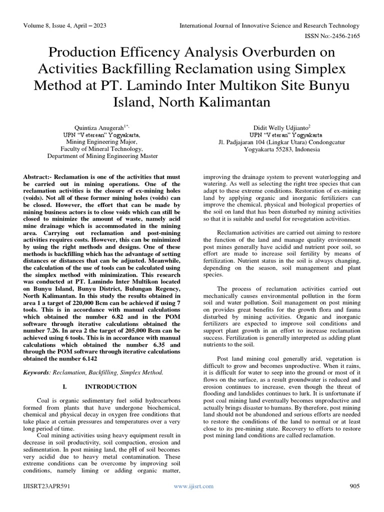 Production Efficency Analysis Overburden On Activities Backfilling ...