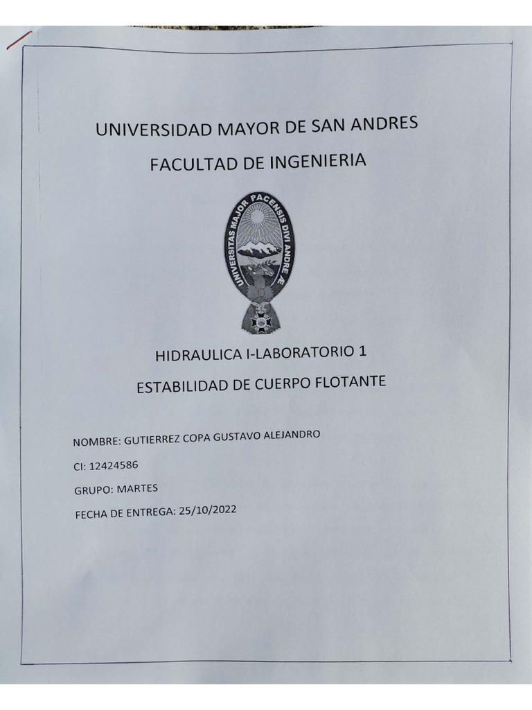 Informe Lab Hidráulica Gutierrez Copa Gustavo Alejandro | PDF